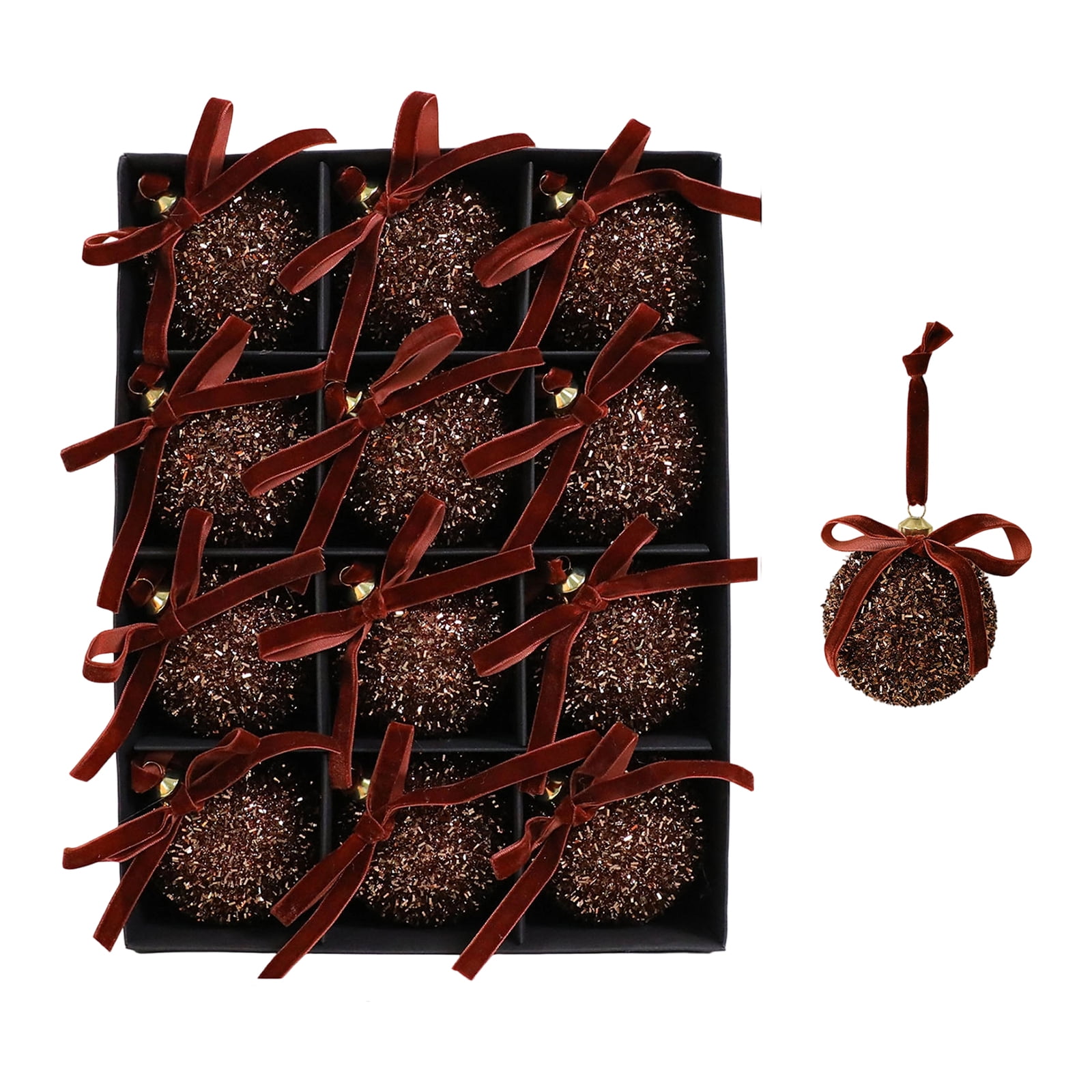 12 Piece Christmas Ball Ornaments Set With Ribbon Hanging Decoration ...