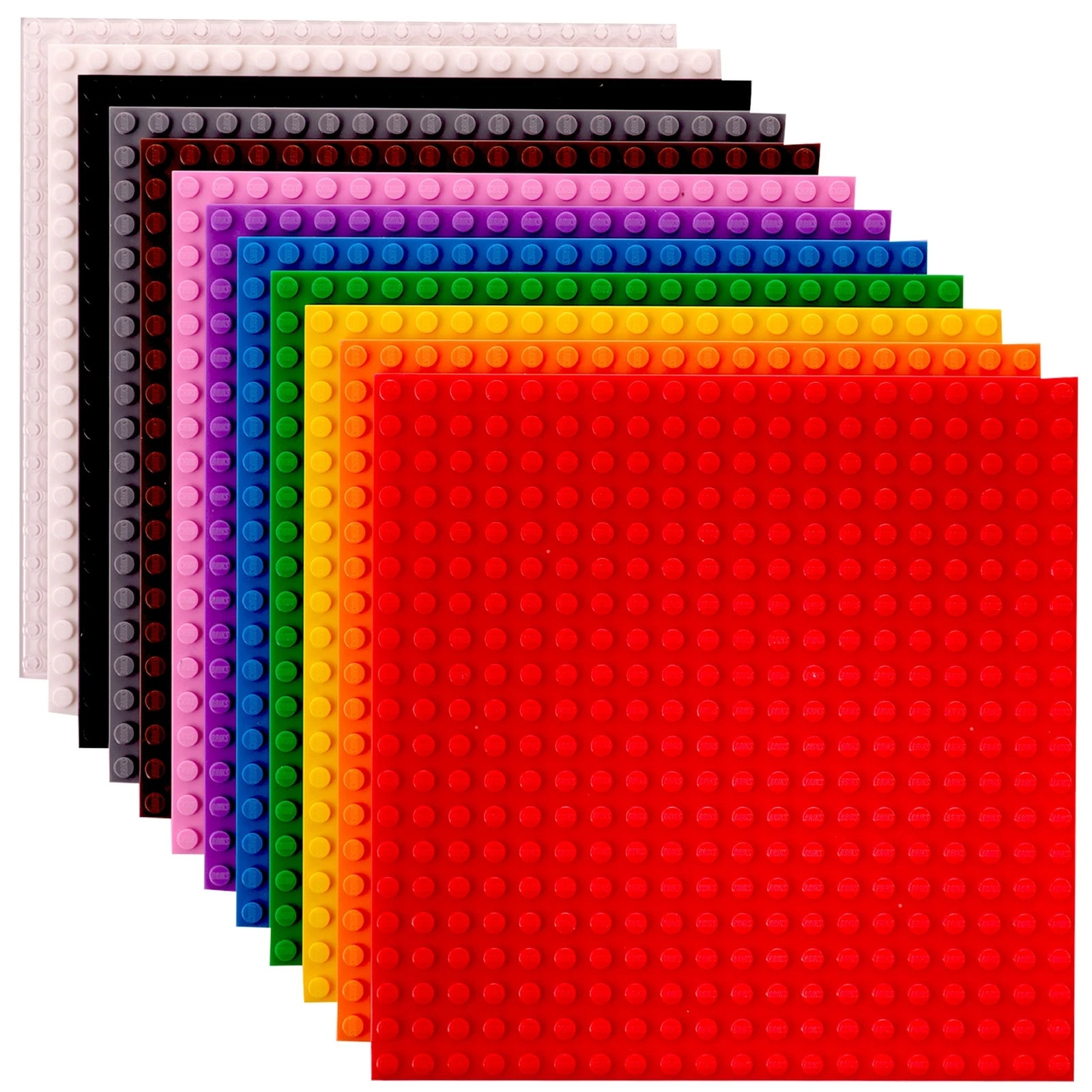 12 Piece Classic Baseplates, For Building Bricks, Rainbow, 6x6 Inches ...