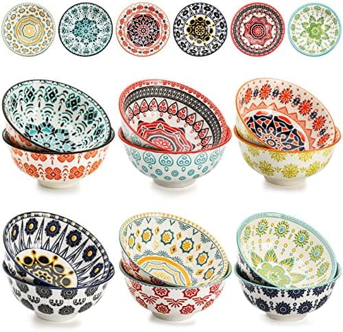 12-Piece Colorful Ceramic Bowl Set - Assorted 10oz porcelain dessert ...