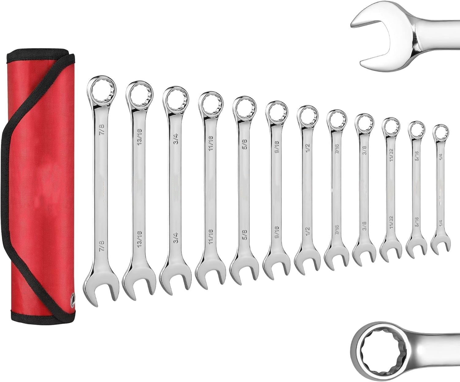 12-Piece Combination Wrench Set, SAE 1/4"-7/8", Premium Cr-V Wrench ...