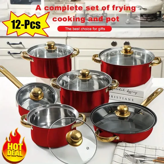 12 Piece Cookware Set Nonstick Pots and Pans Home Kitchen Cooking Non ...