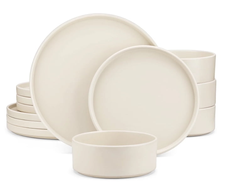 12-Piece Cream Dinnerware Set - Porcelain Tableware Service for 4 ...