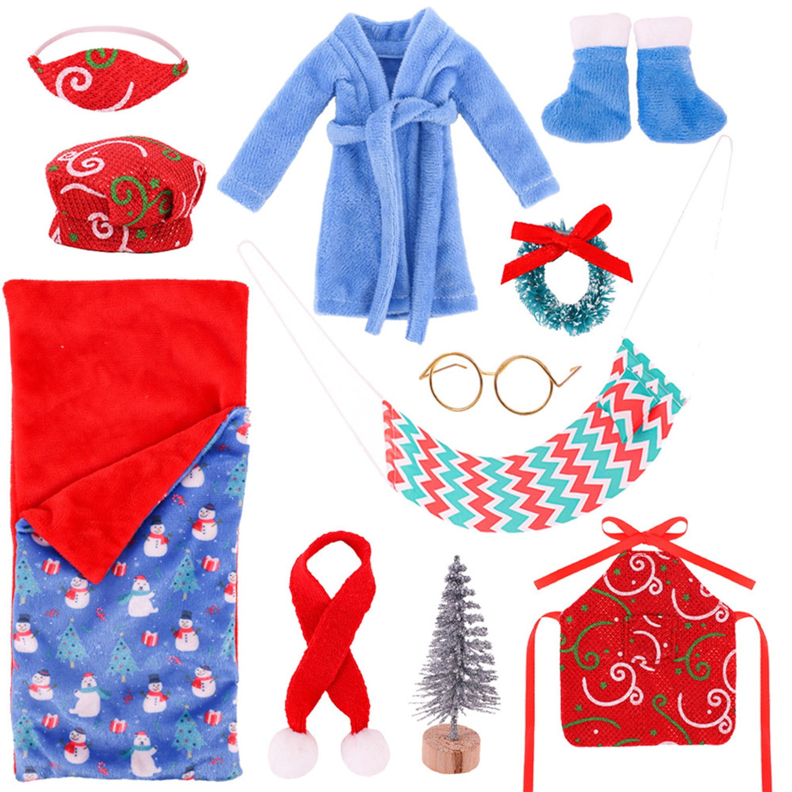 12 Piece Deluxe Christmas Doll Clothes Set Santa Pajamas Sleeping Bag ...