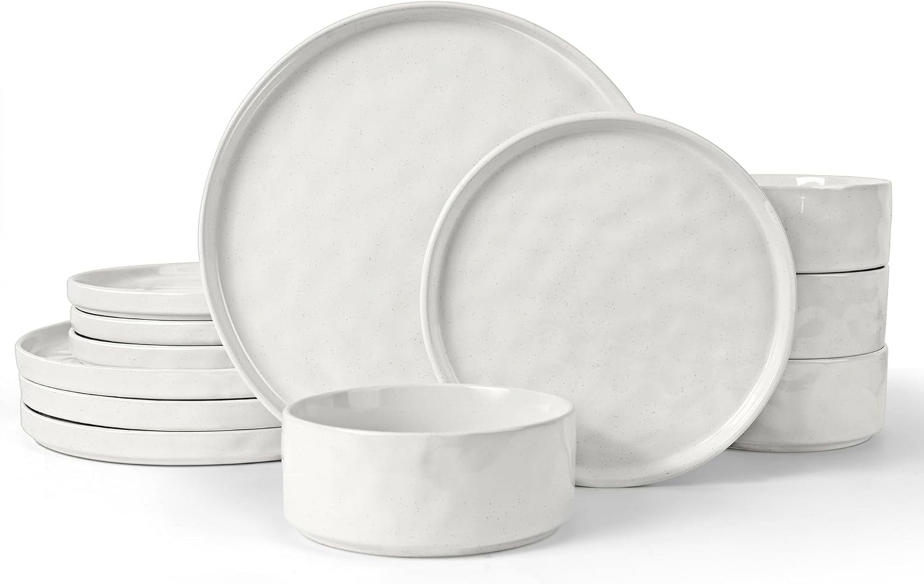12 Piece Dinnerware Set for 4, Stoneware Dinner Plates and Bowls Sets ...