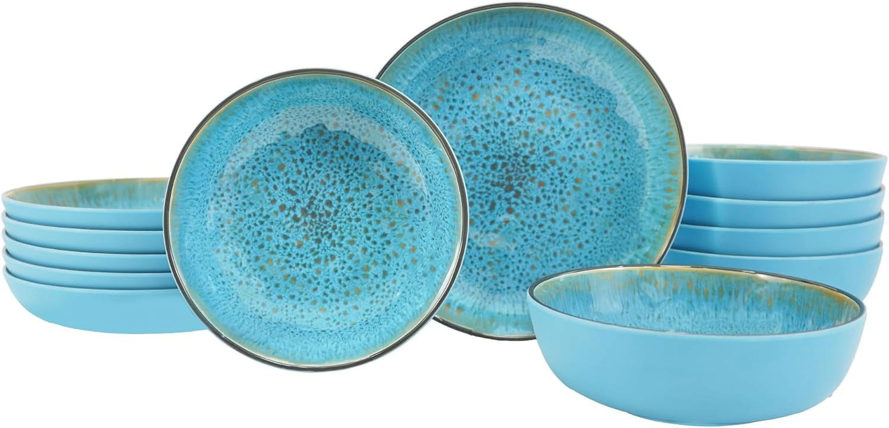 12-Piece Dinnerware Set, Melamine Dishes Set with Bowls and Plates ...
