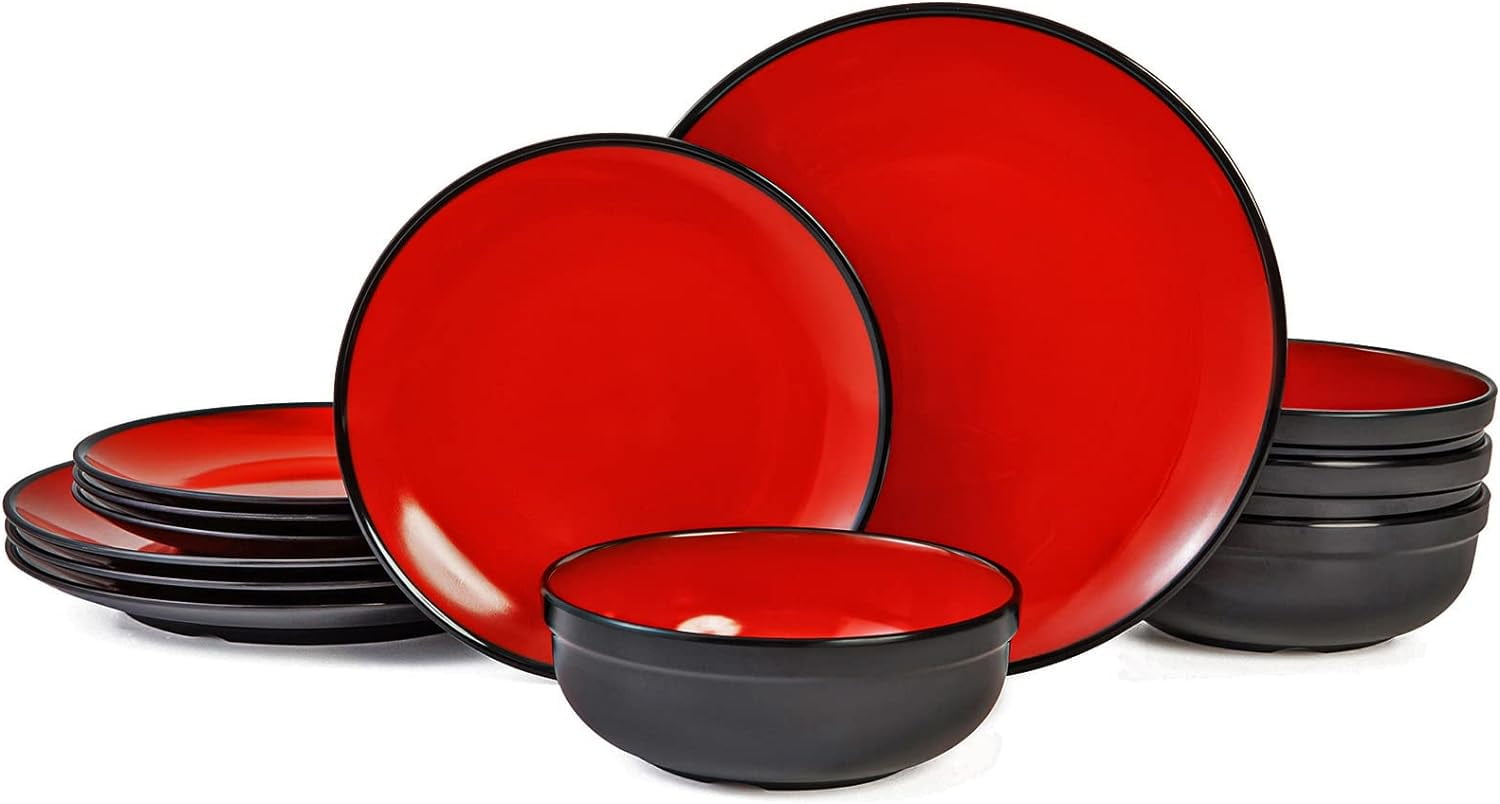 12-Piece Dinnerware Set, Melamine Dishes Set with Bowls and Plates, Non ...