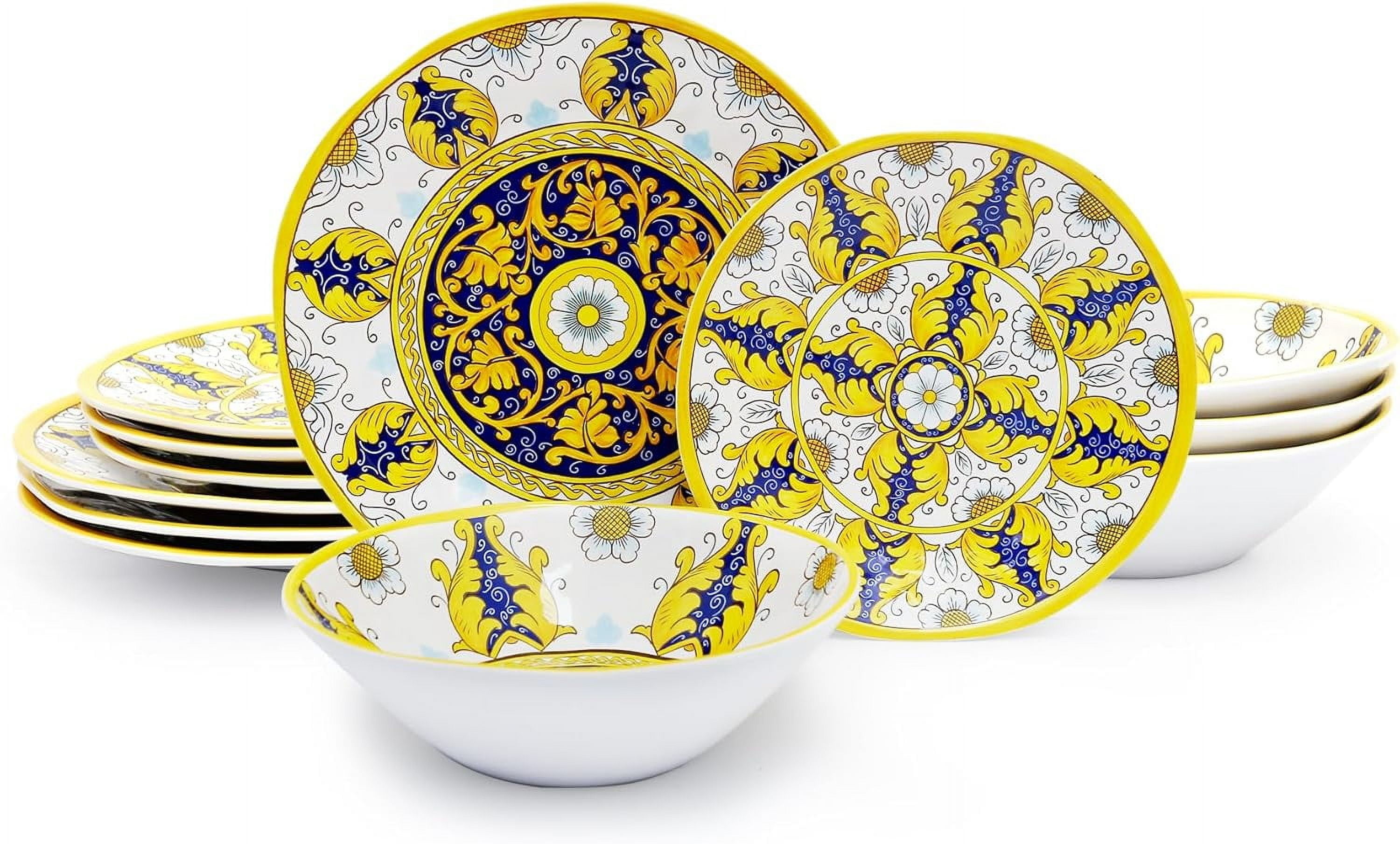 12-Piece Dinnerware Set, Melamine Dishes Set with Bowls and Plates, Non ...