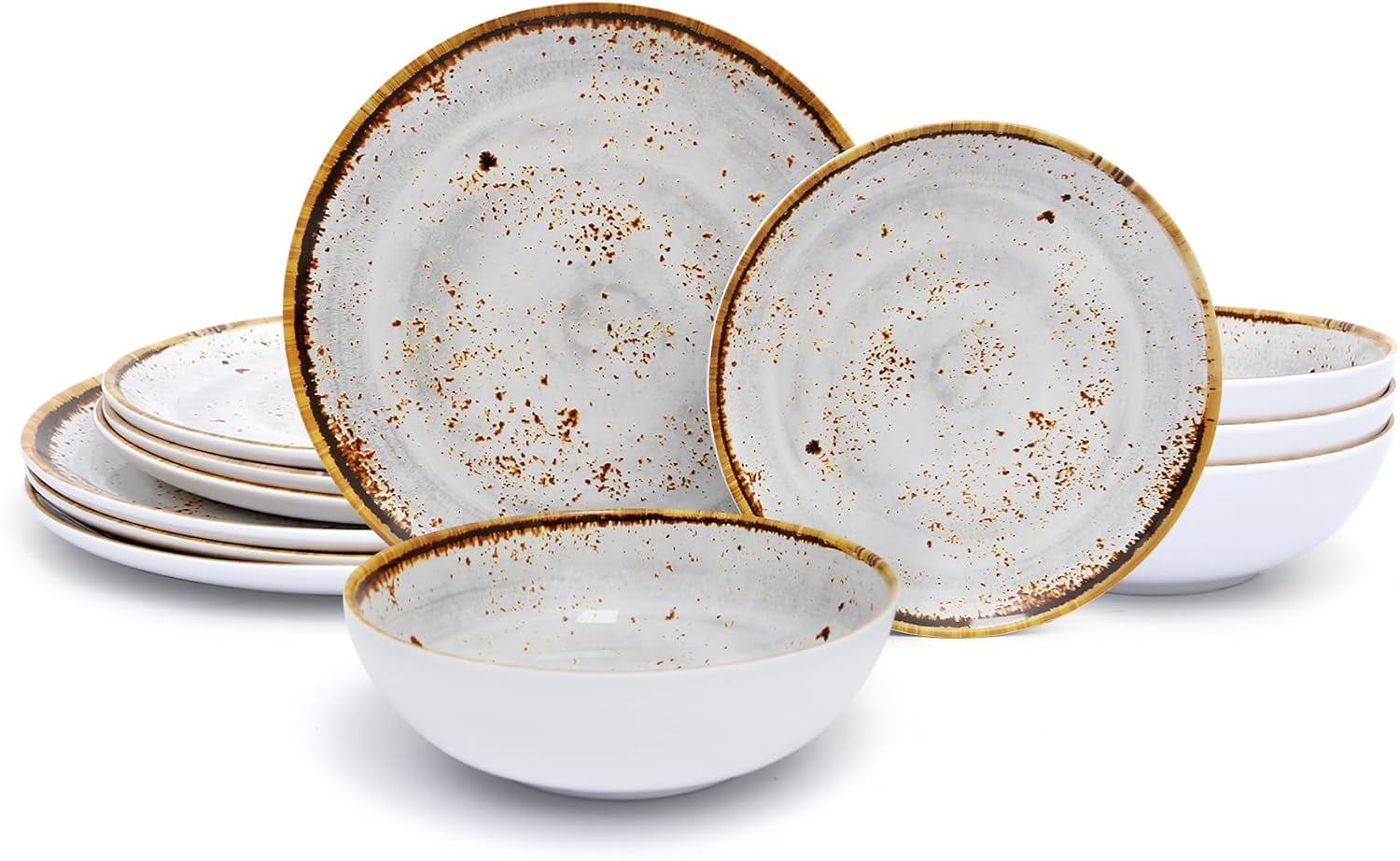 12-Piece Dinnerware Set, Melamine Dishes Set with Bowls and Plates, Non ...