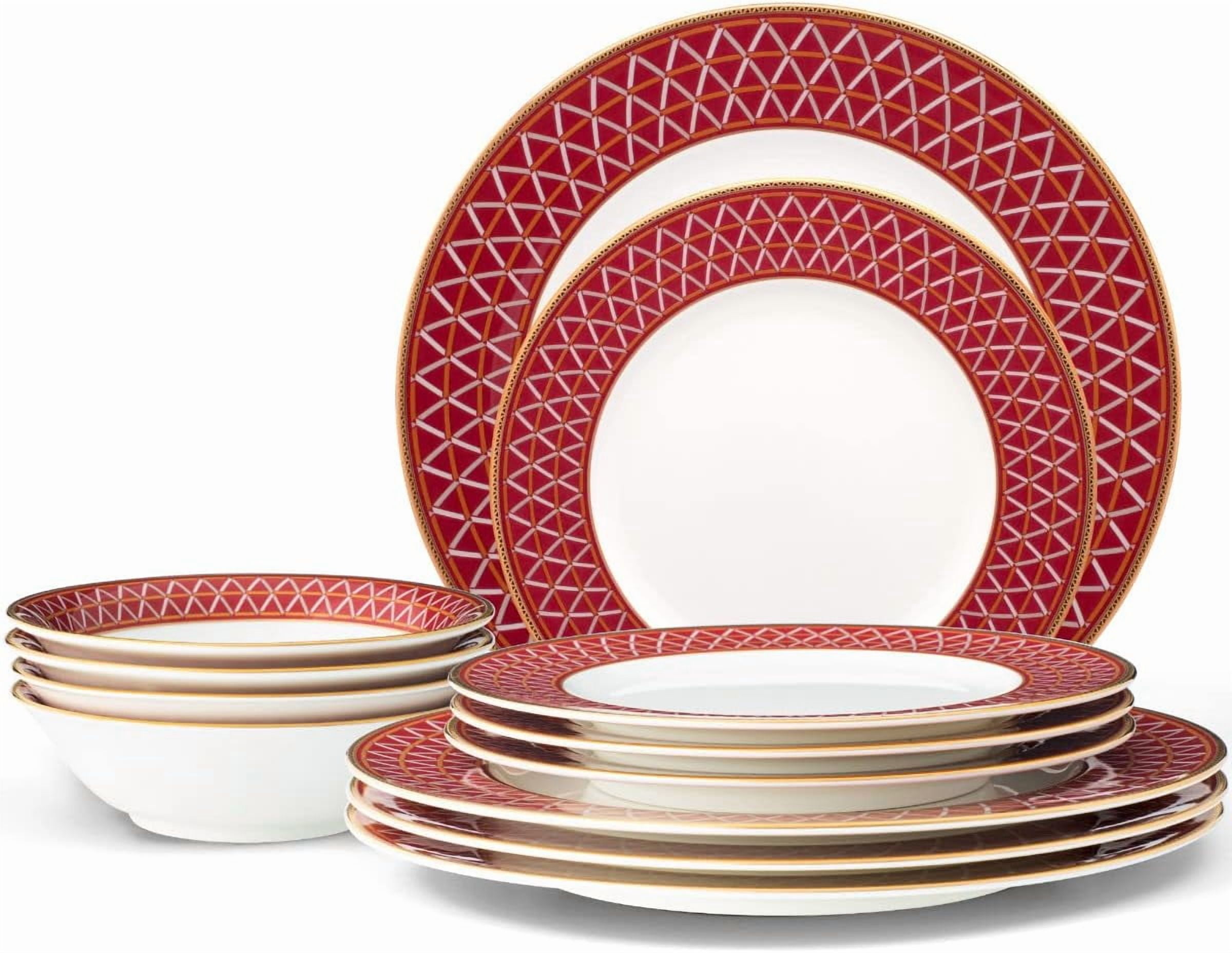 12-Piece Dinnerware Set for 4, Elegant Crochet Design Complete ...