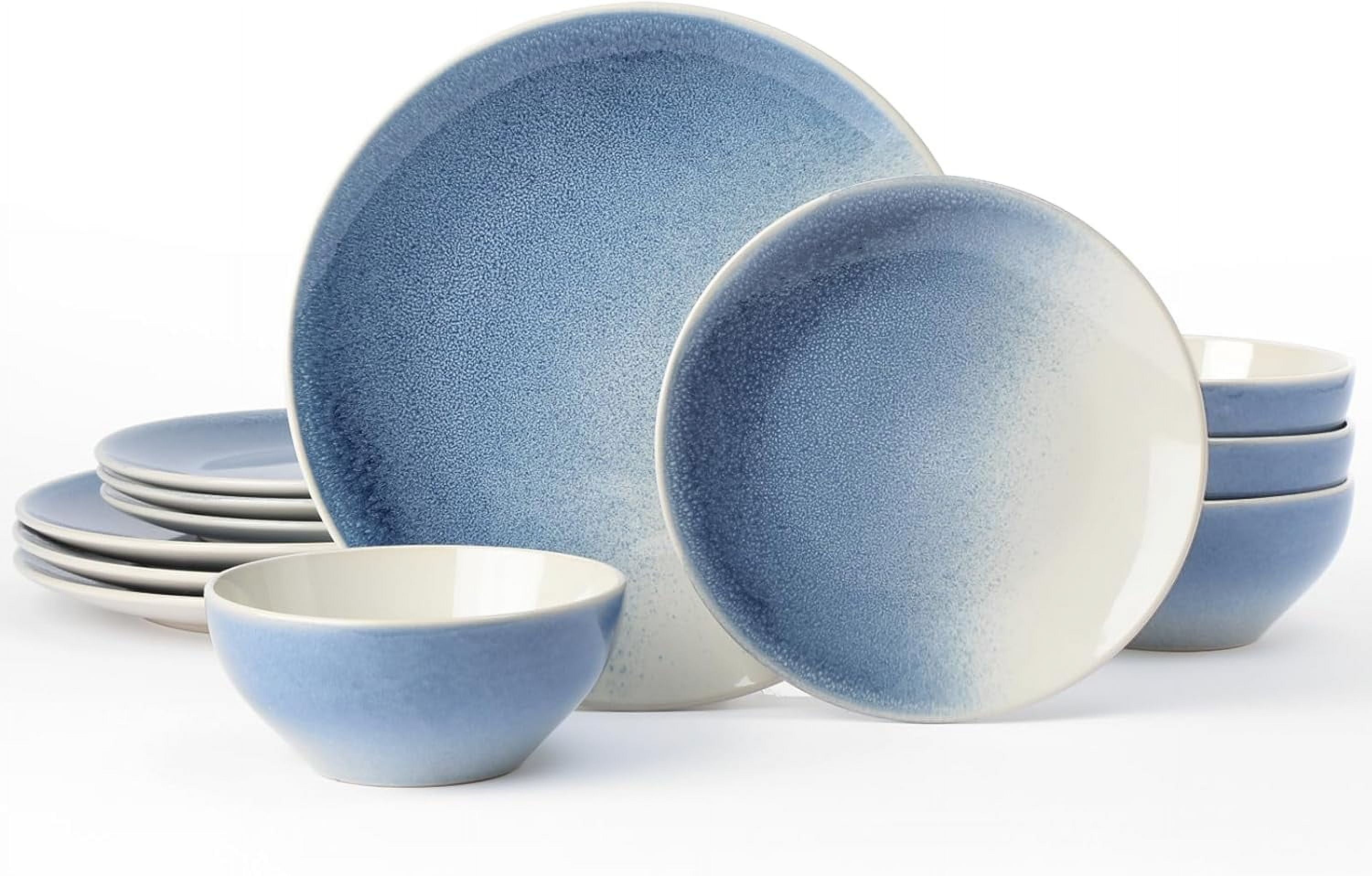 12 Piece Dinnerware Sets, Plates and Bowls Set for 4, Reactive Glaze ...