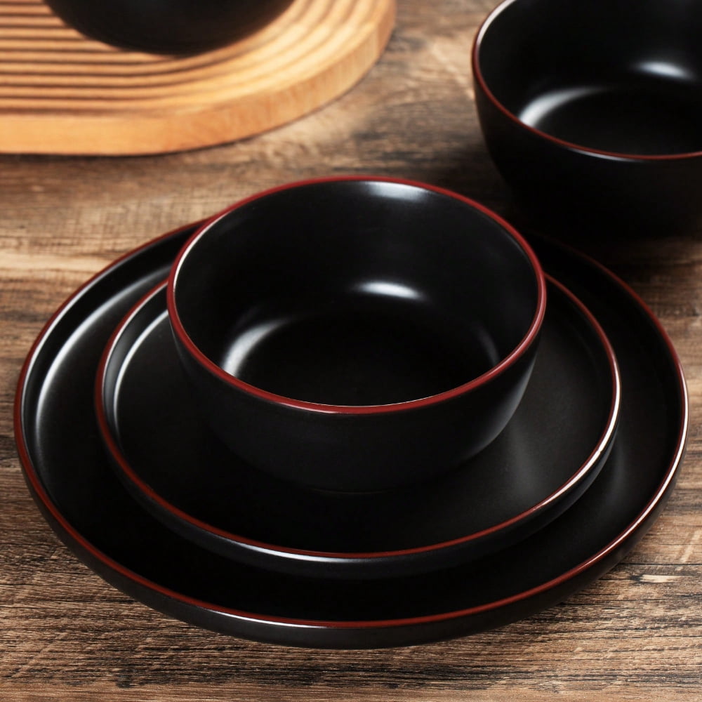 12-Piece Dish Set, Stoneware Dinnerware Set, Microwave And Dishwasher ...