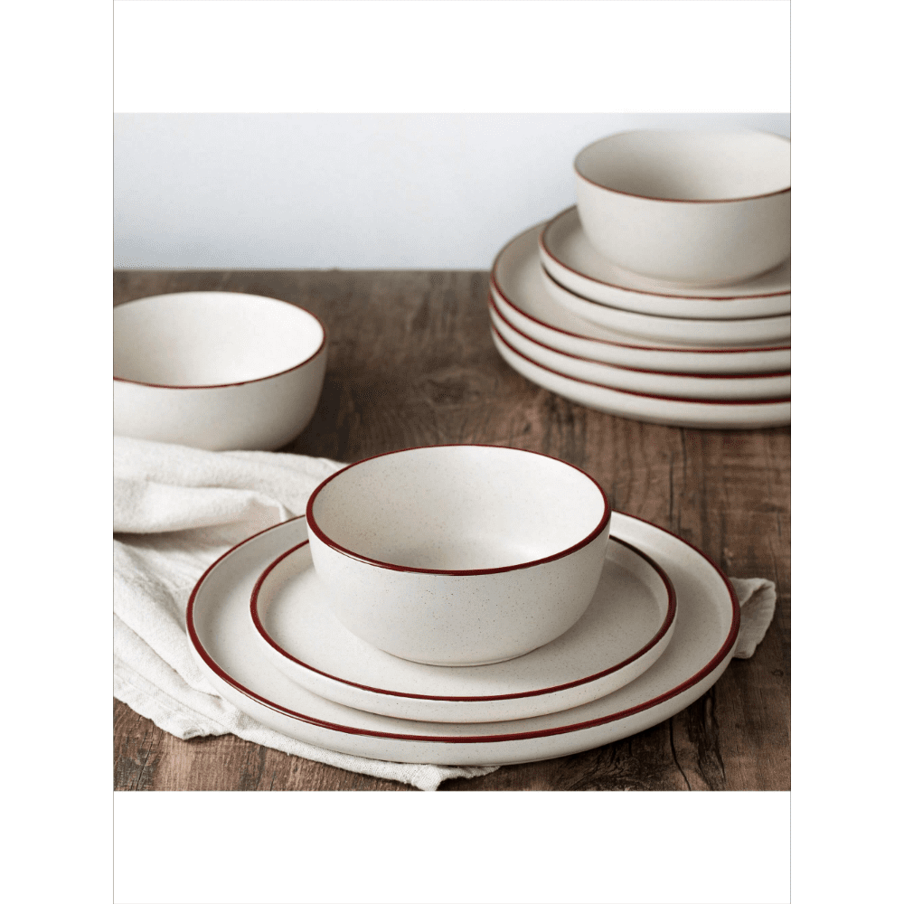 12-Piece Dish Set, Stoneware Dinnerware Set, Microwave And Dishwasher ...