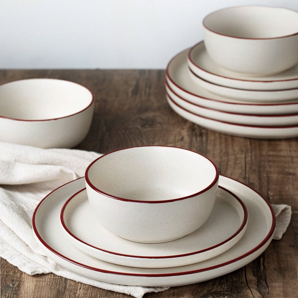 12-Piece Dish Set, Stoneware Dinnerware Set, Microwave And Dishwasher ...