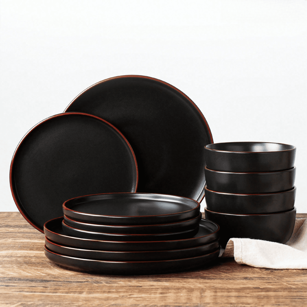 12-Piece Dish Set, Stoneware Dinnerware Set, Microwave And Dishwasher ...