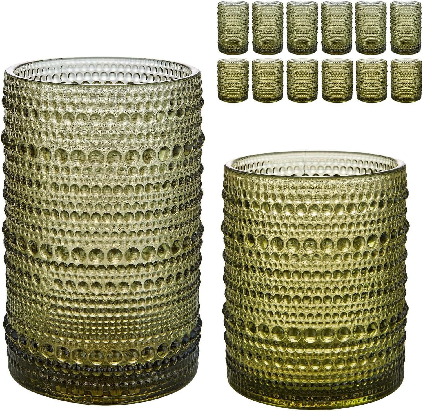 12 Piece Drinking Glass Set, 12oz and 15oz Vintage Glassware Set ...