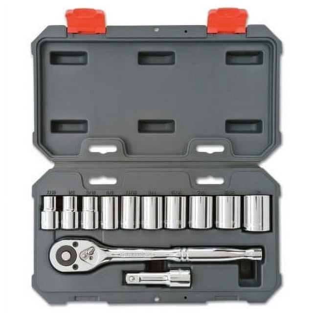 12 Piece Drive Socket Wrench Set with Blow Molded Case, 1/2 in, SAE ...