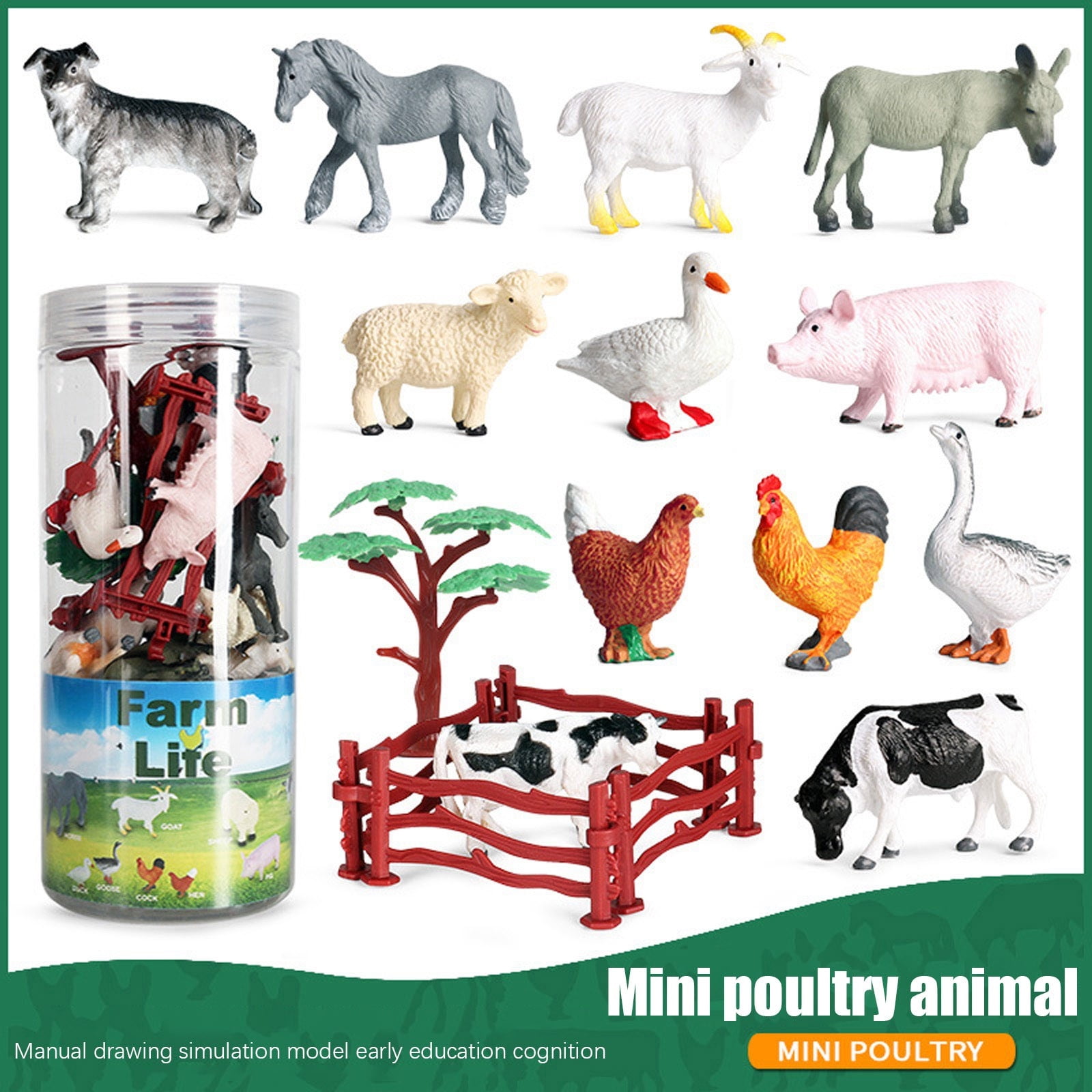 12-Piece Durable Plastic Small Animal Toys Set for Klds - Realistic ...