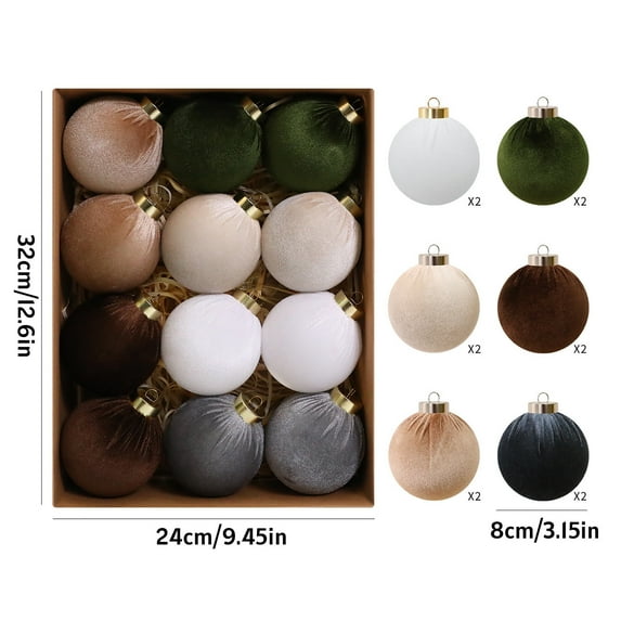 12-Piece Fabric Christmas Ball Ornament Set for Festive Holiday Tree ...