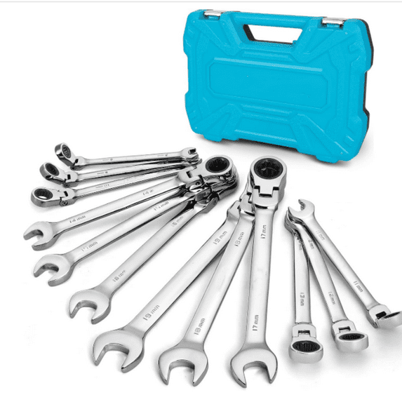 12-Piece Flex-Head Ratcheting Combination Wrench Set, 72-Tooth, Metric ...