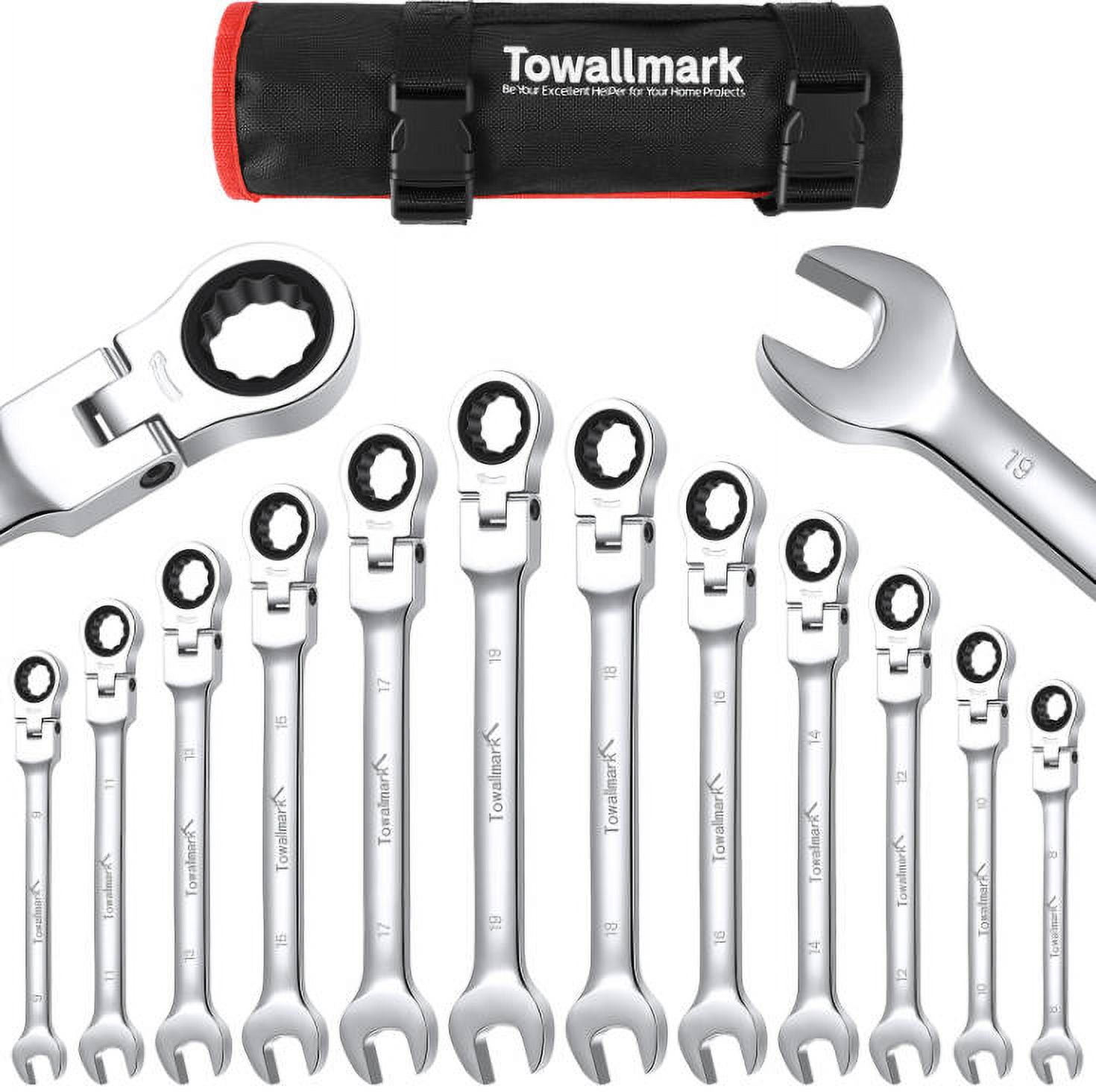 12-Piece Flex-Head Wrench Set, Ratcheting Combination Set, Metric 9 ...