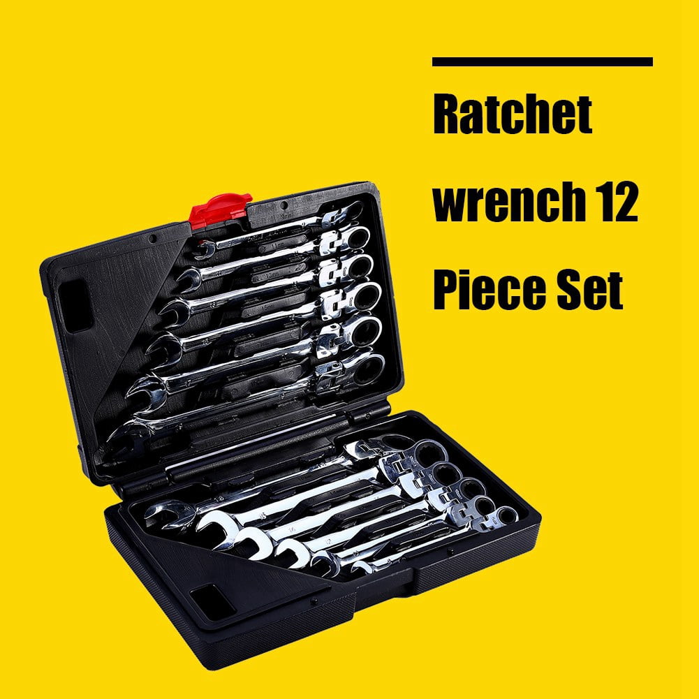 12 Piece Flexible Combination Spanners Ratchet Wrench Car Garage Tool ...