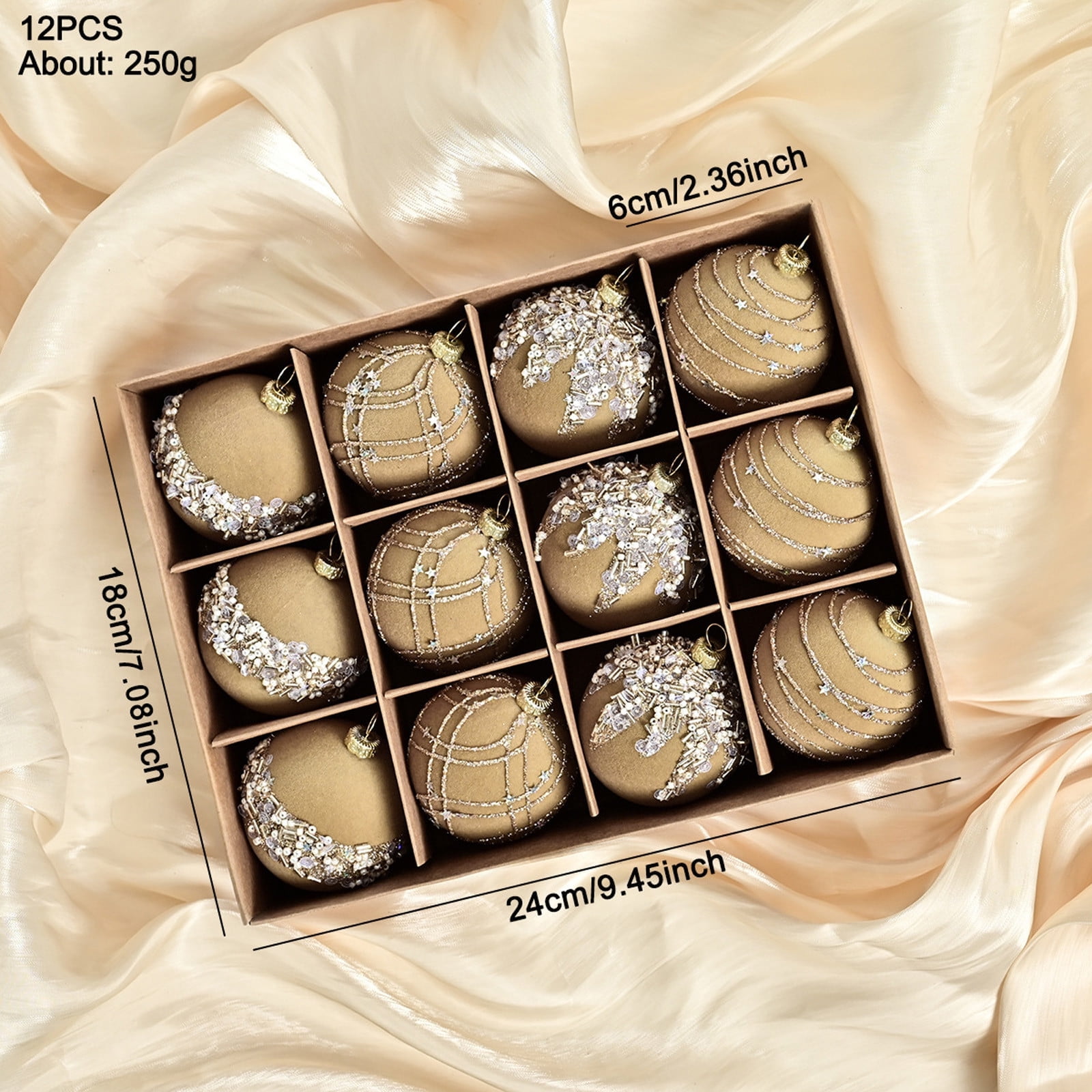 12-Piece Flocked Christmas Ornament Set - Flocking Painted Balls with ...