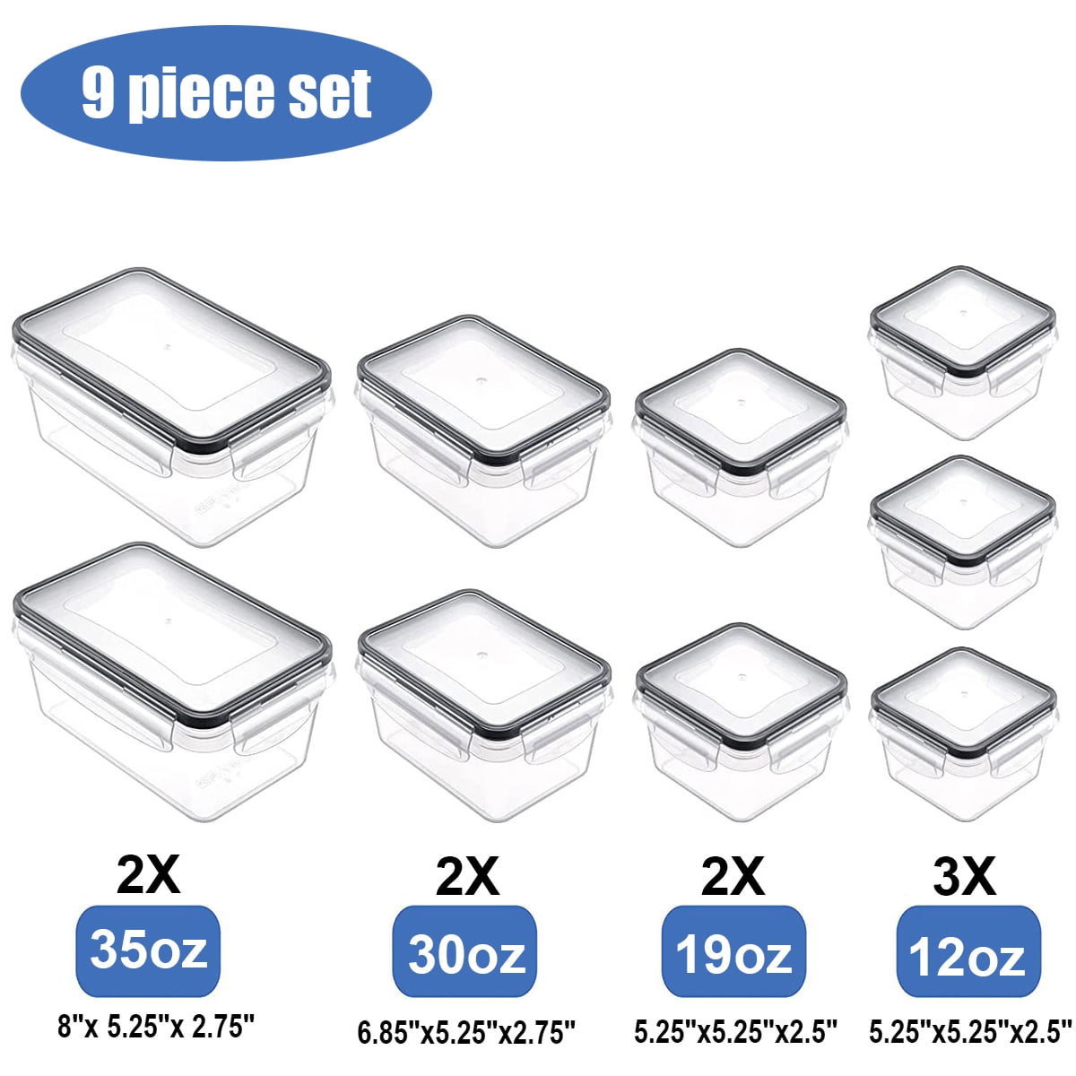 12 Piece Food Storage Containers Set with Easy Snap Lids (12 Lids + 12 ...