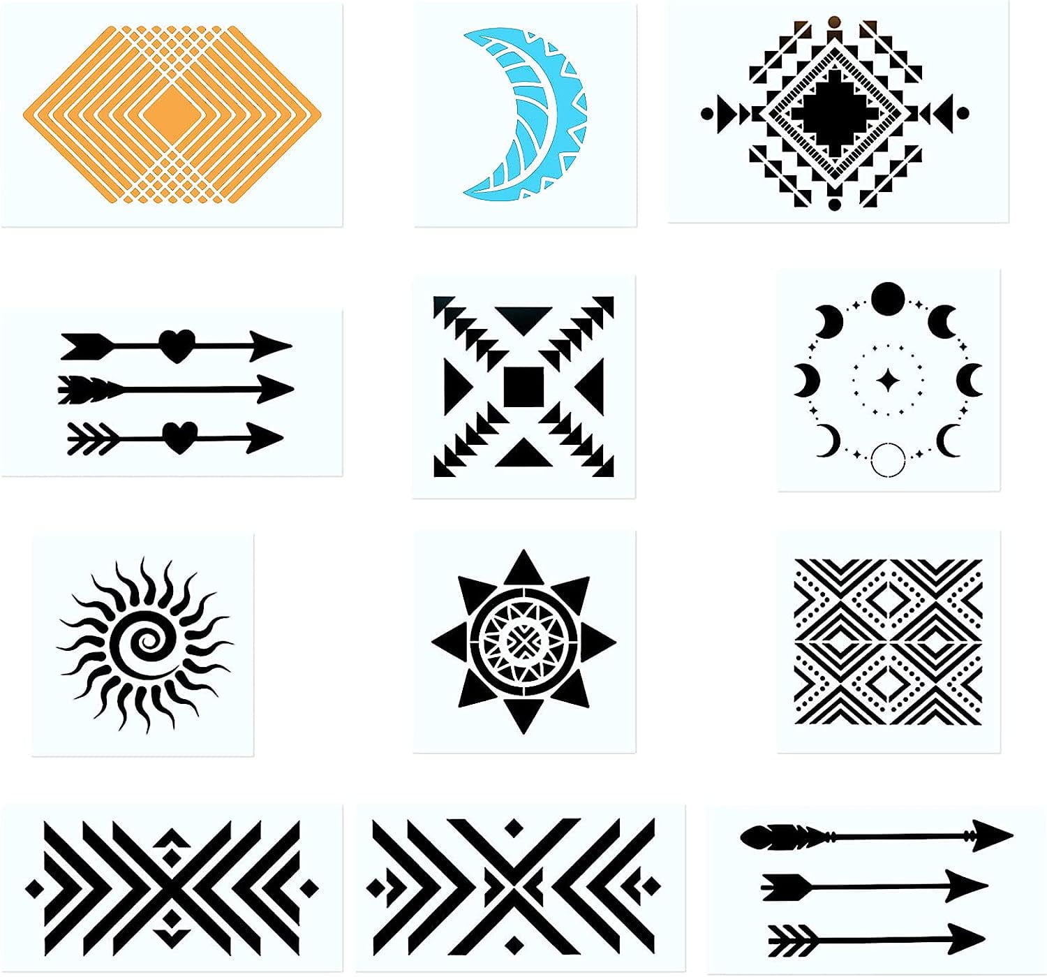 12 Piece Geometric Stencil Art Tribal Sign Stencils Geometric Arrow ...
