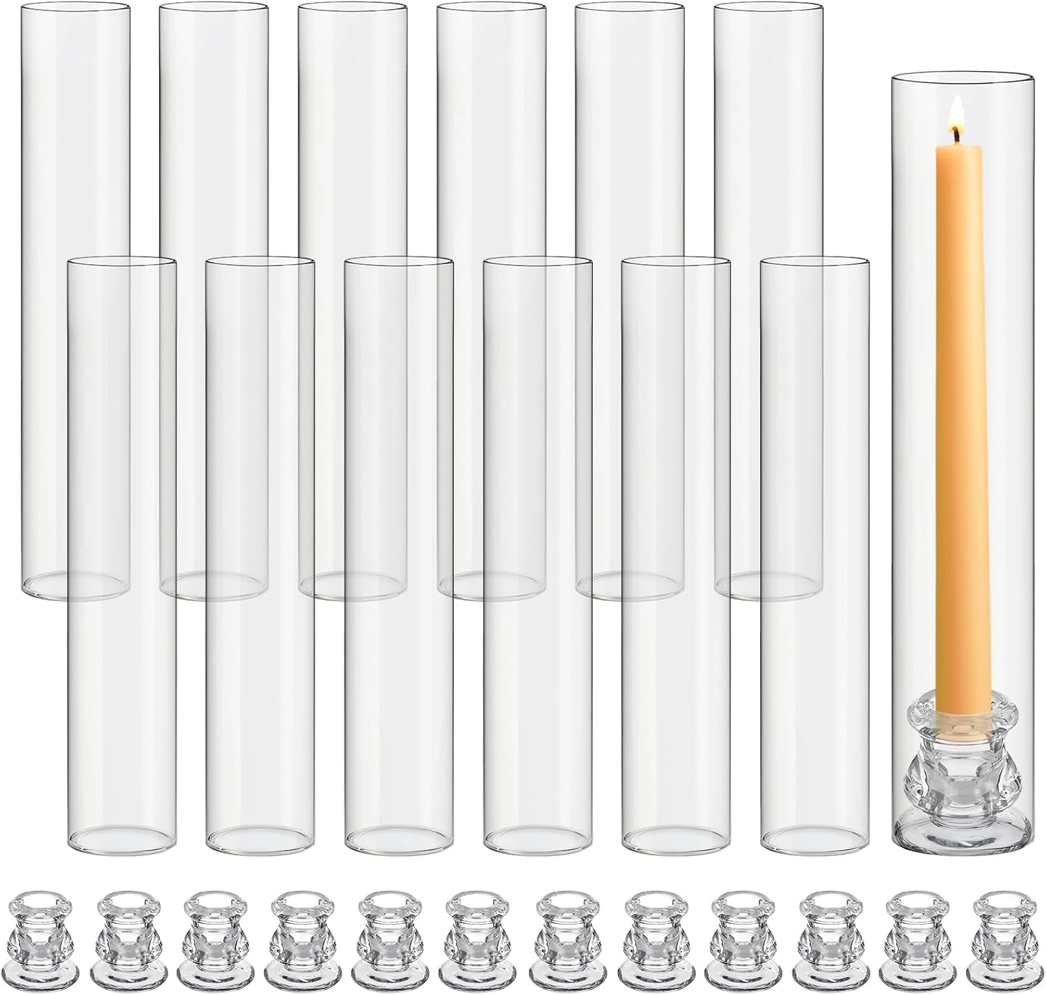 12 Piece Glass Hurricane Candle Holders 12.6 Open Ended Glass ...