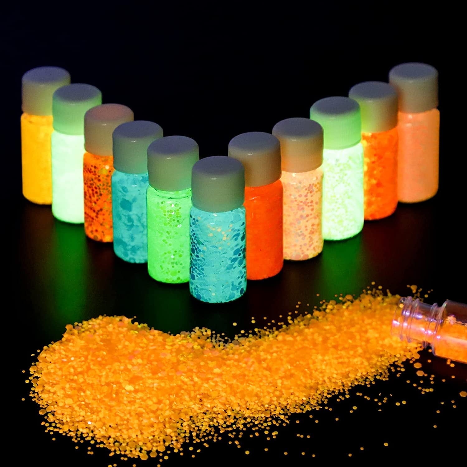 SEISSO Glow in The Dark Glitter Set, 12 Colors for Crafts, Nail, Body, Face, Hair, Epoxy Resin ...