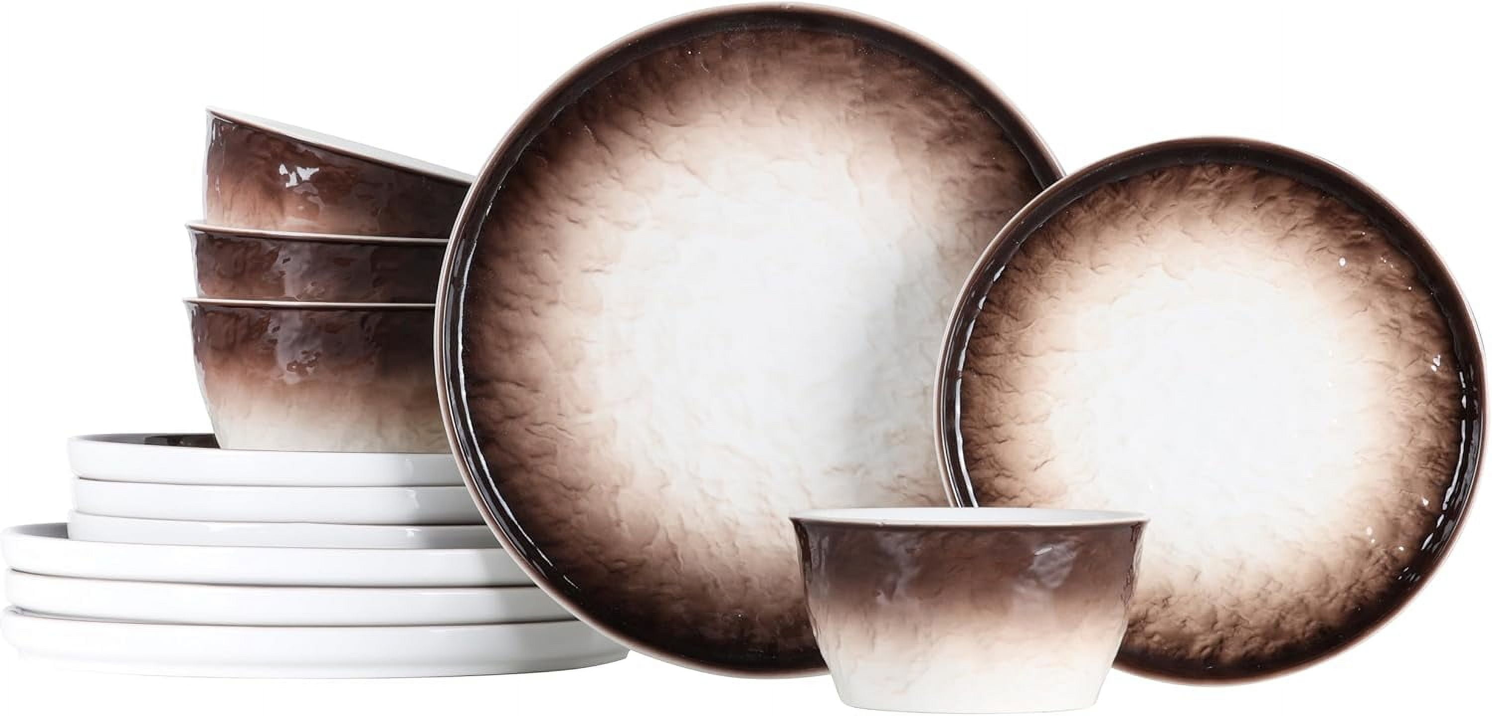 12-Piece Gradient Brown Ceramic Dinnerware Set, Chip-Resistant ...