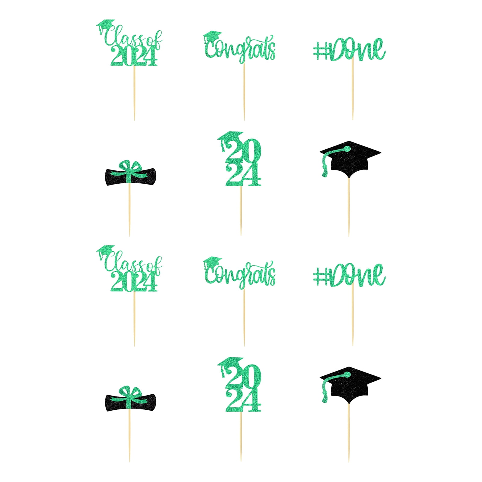 12-Piece Graduation Cake Toppers Set - 2024 Theme Decorative Supplies ...