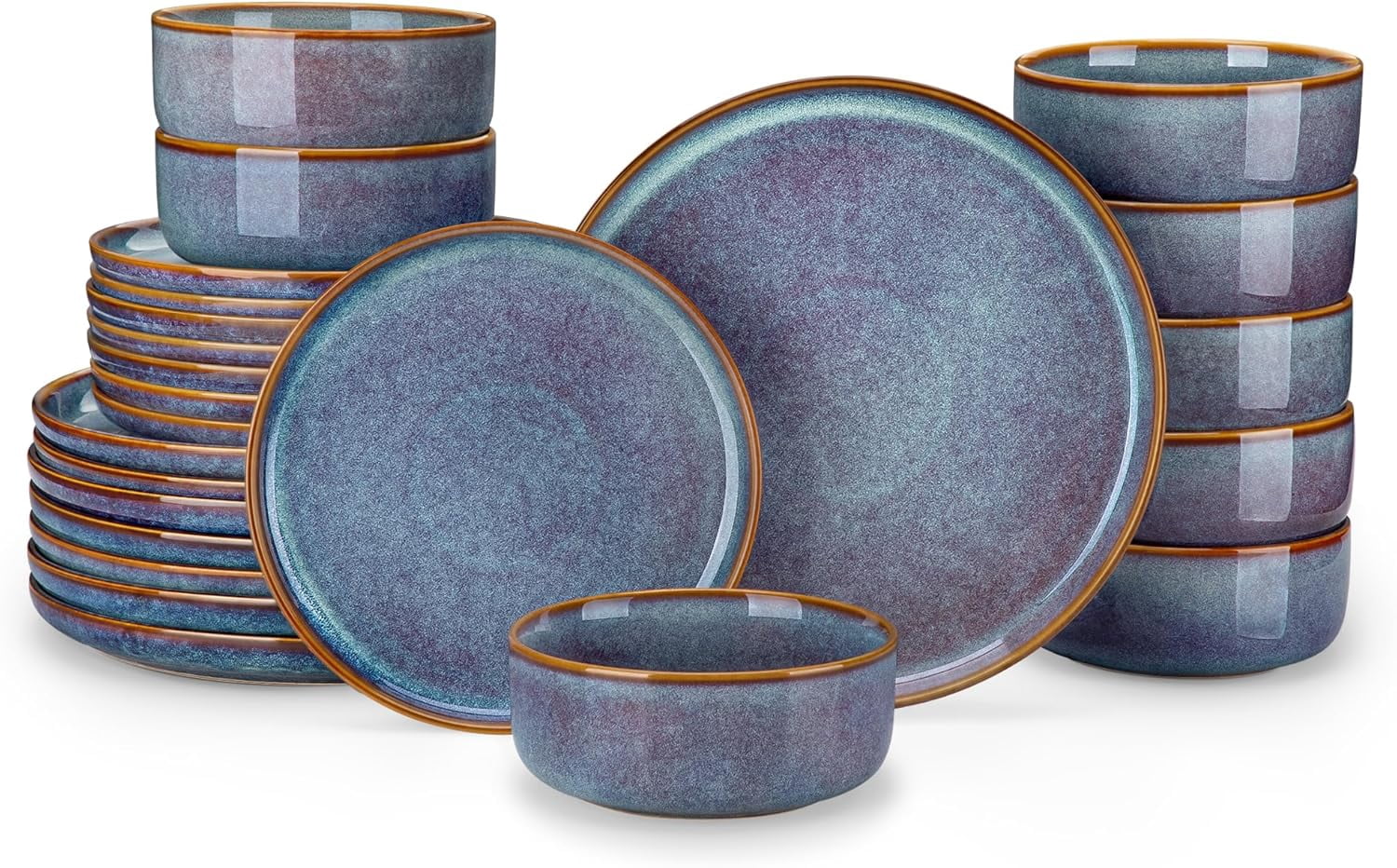 12-Piece Grey-Blue Reactive Glaze Dinnerware Sets Plates and Bowls ...