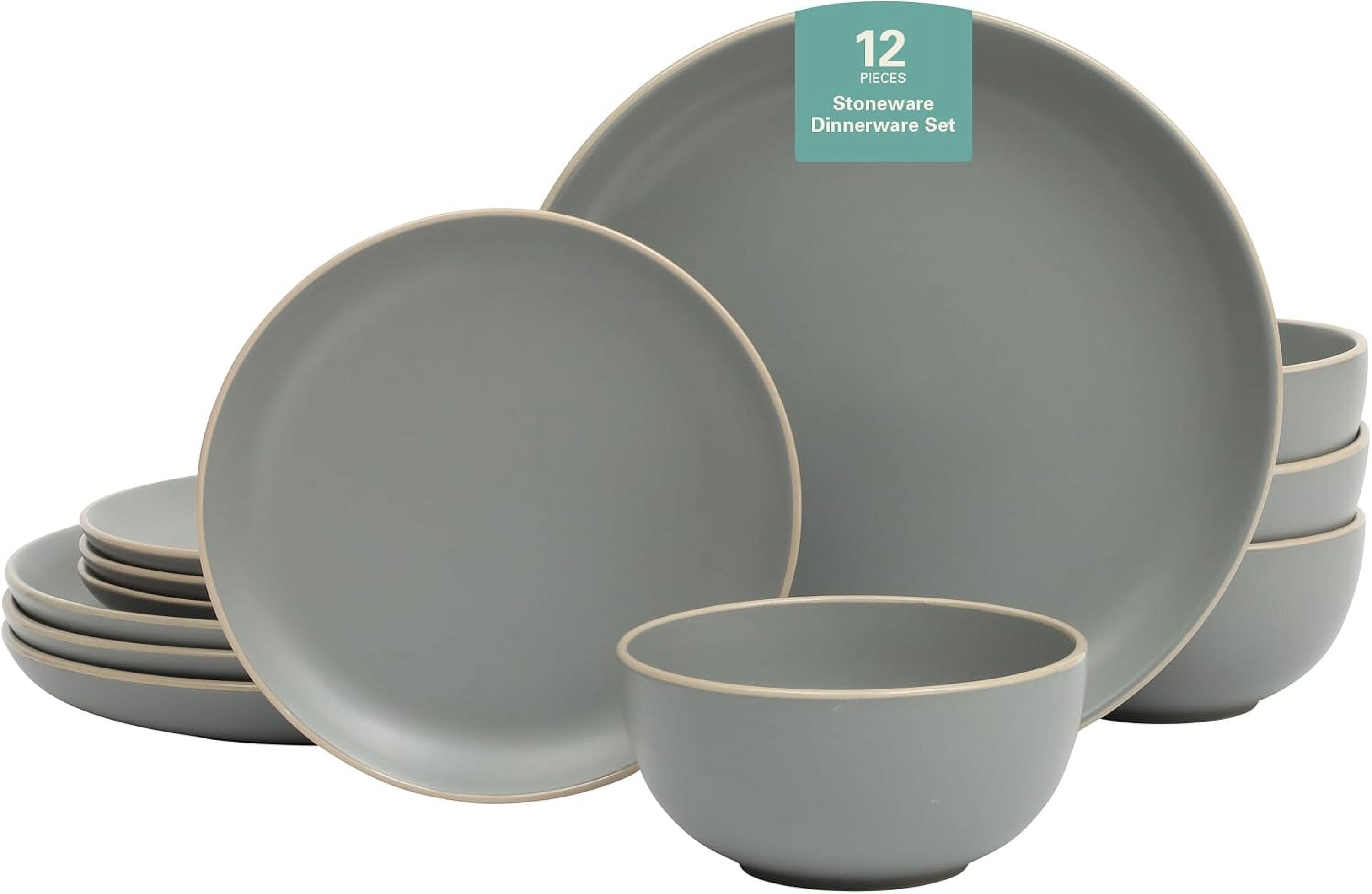 12-Piece Grey Matte Dinnerware Set for 4 - Home Rockaway Service ...