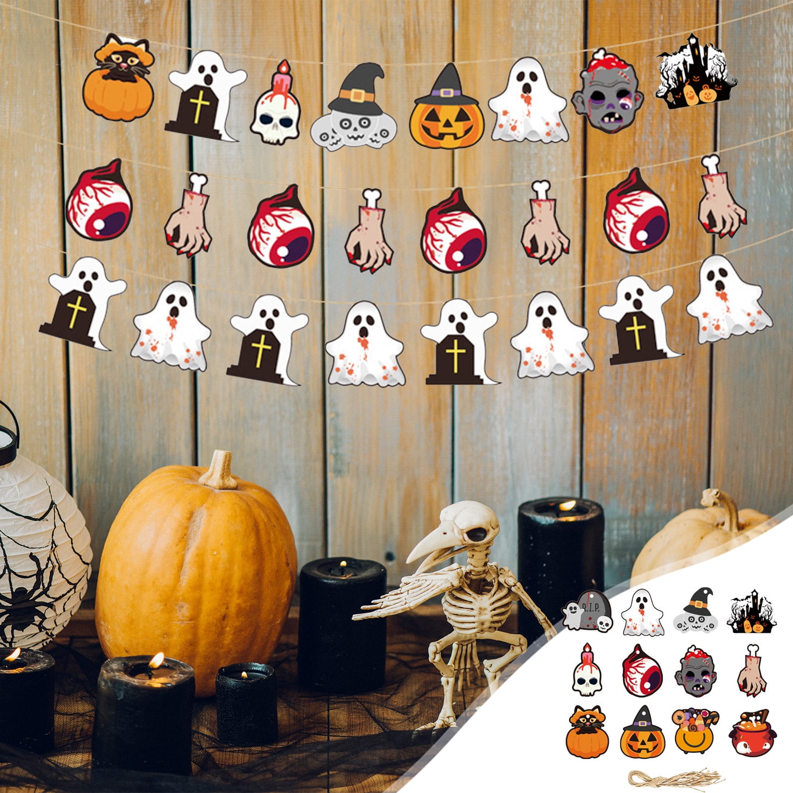 12-Piece Halloween Hanging Decorations Set - Spooky Ghosts, Pumpkins ...
