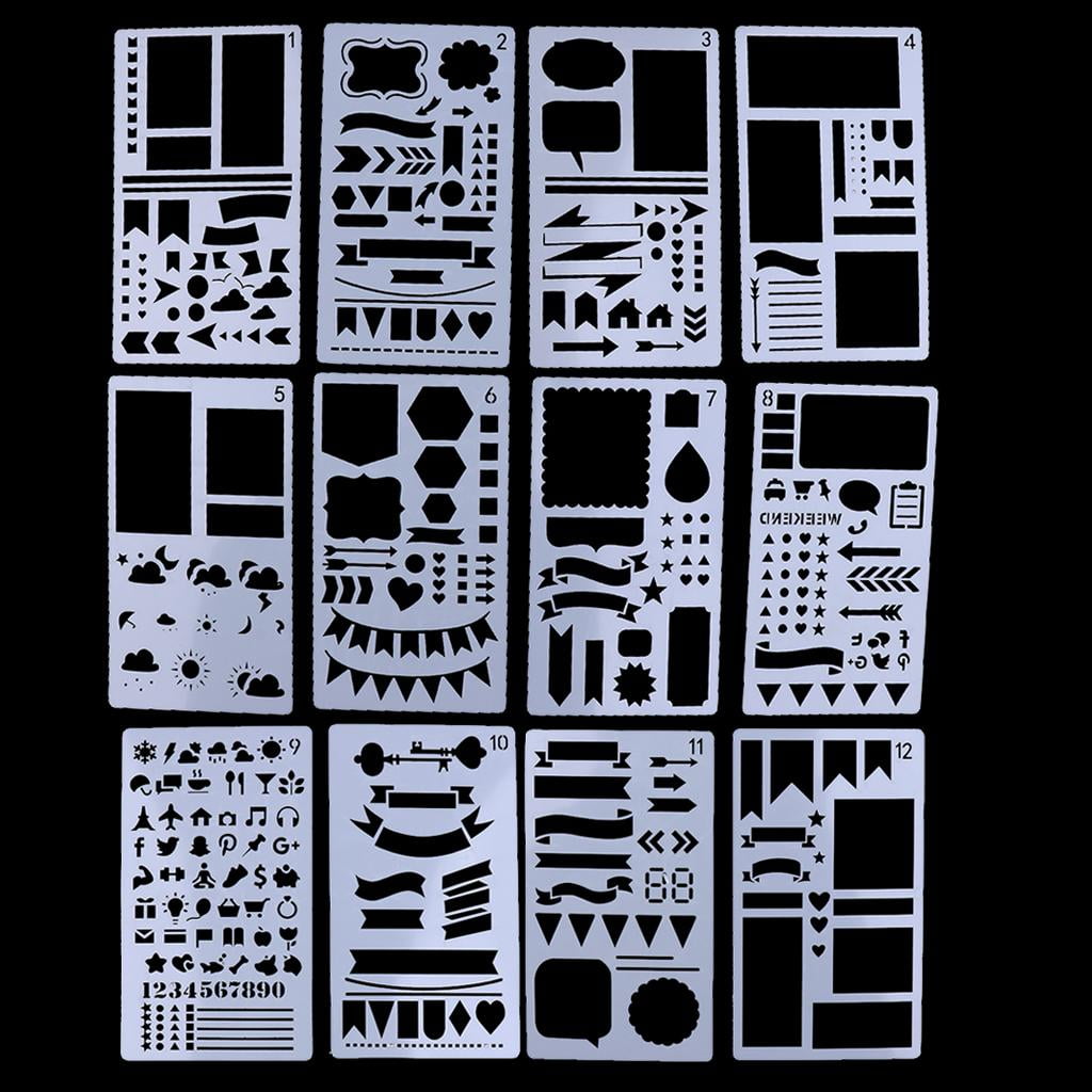 12 Piece Journal Stencils Drawing Template Ruler for Diary Planner ...