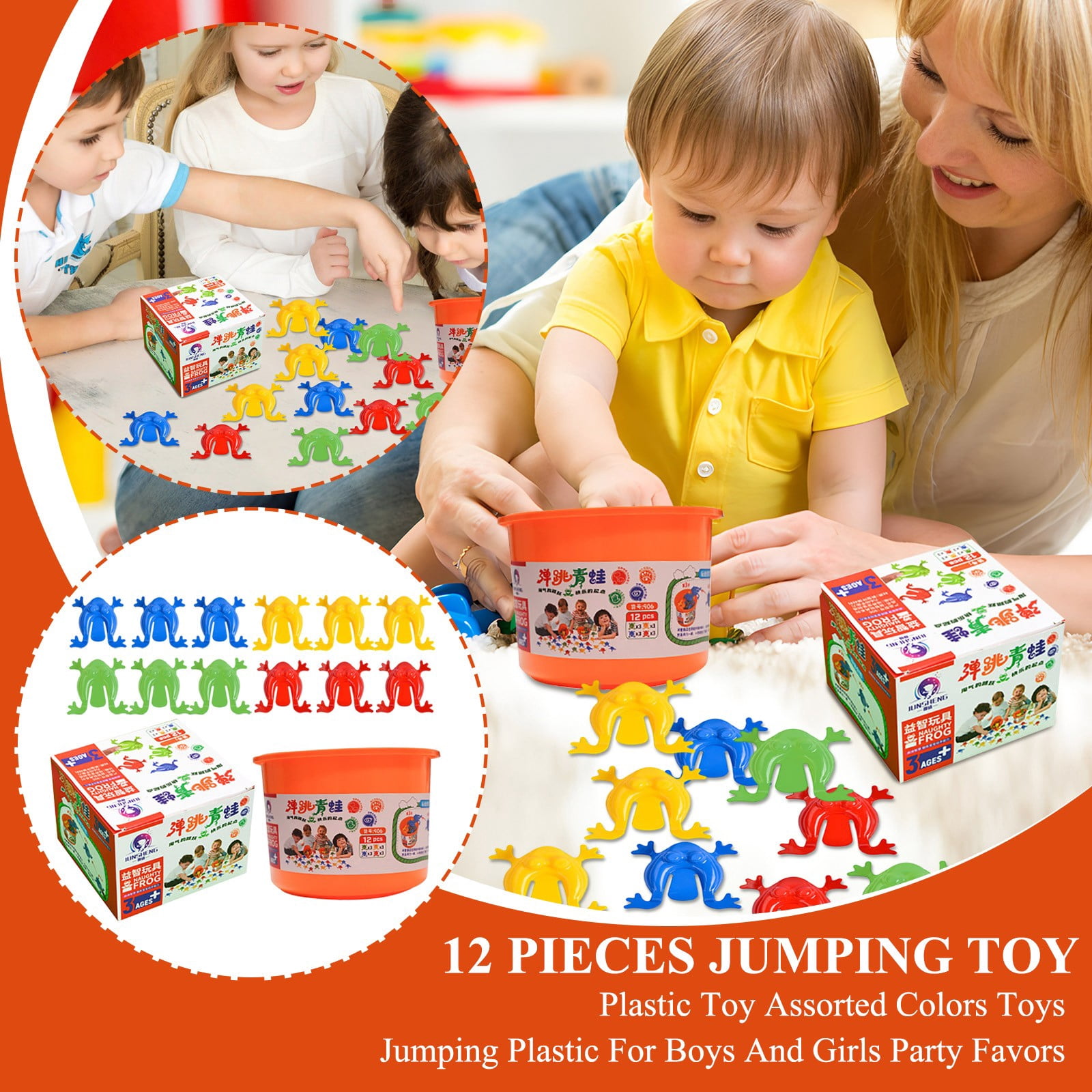 12-Piece Jumping Frog Toy Set, 2-Inch Bouncing Toys With Storage Bucket ...