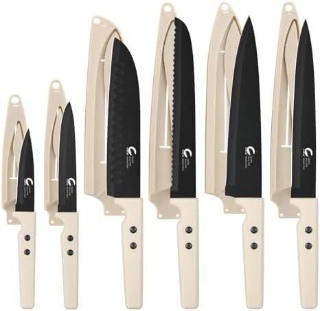 12-Piece Kitchen Knife Set, Nonstick Coating Chef Knives Set with 6 ...