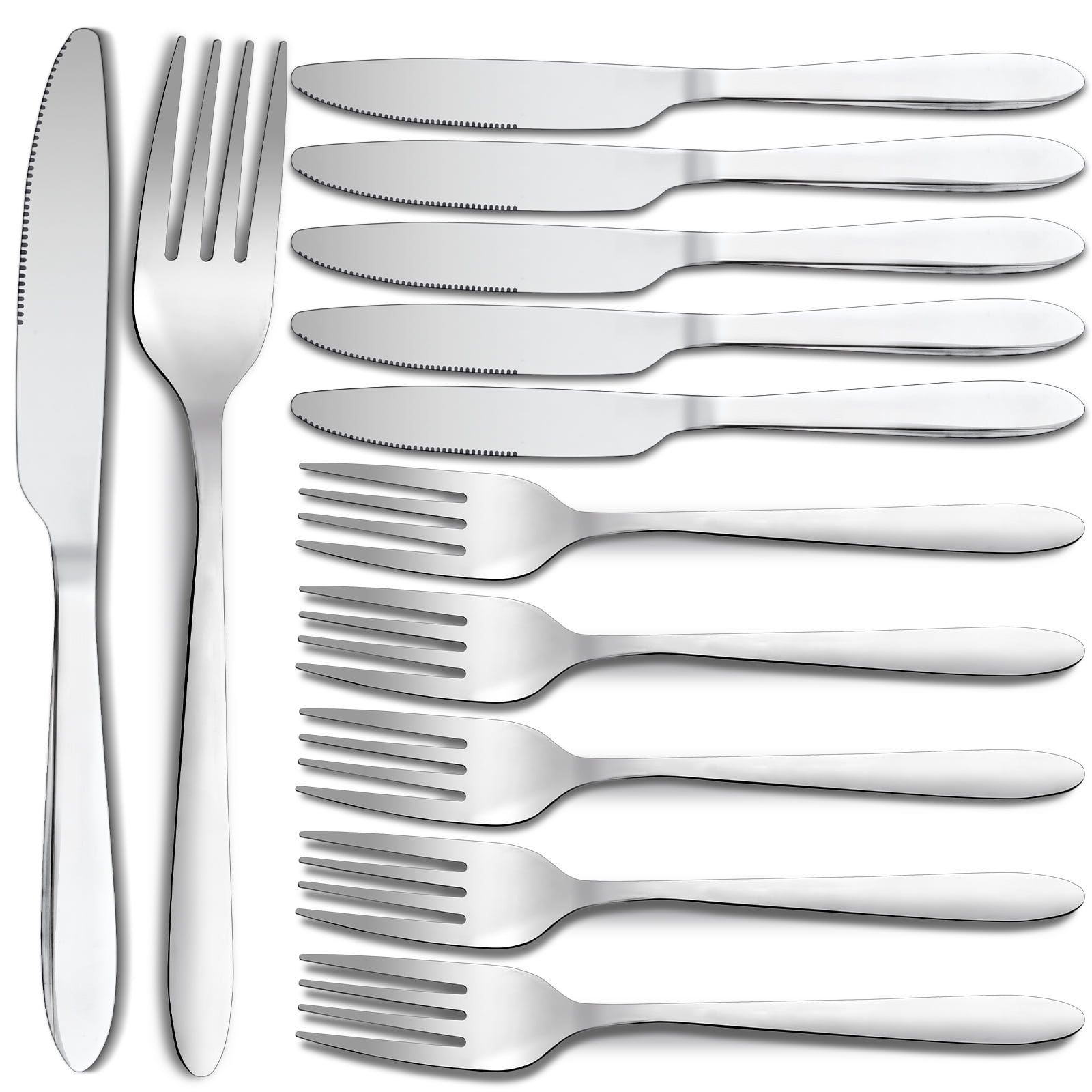 12 Piece Knife and Fork Sets, Cutlery Set for 6 People, Mirror Polished ...
