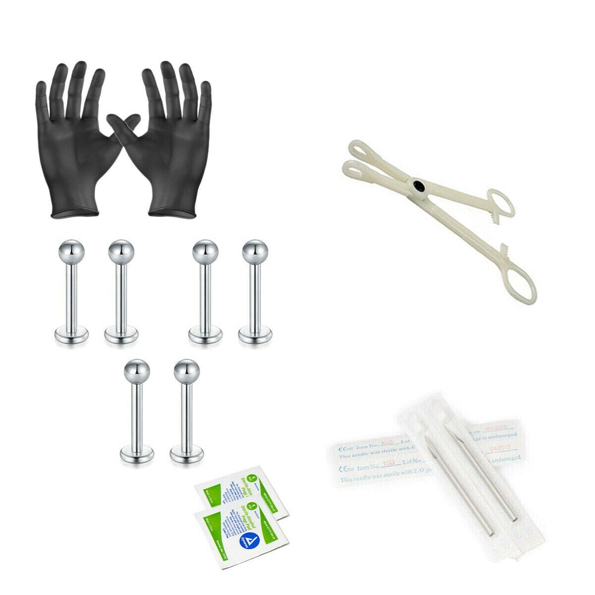 12-Piece Labret Lip Monroe Cartilage Piercing Kit - Includes (6) 16g ...