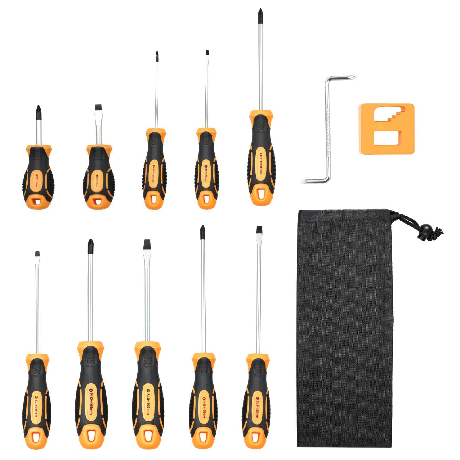 12-Piece Magnetic Screwdriver Set 5 Phillips 5 Flat Head Tips ...