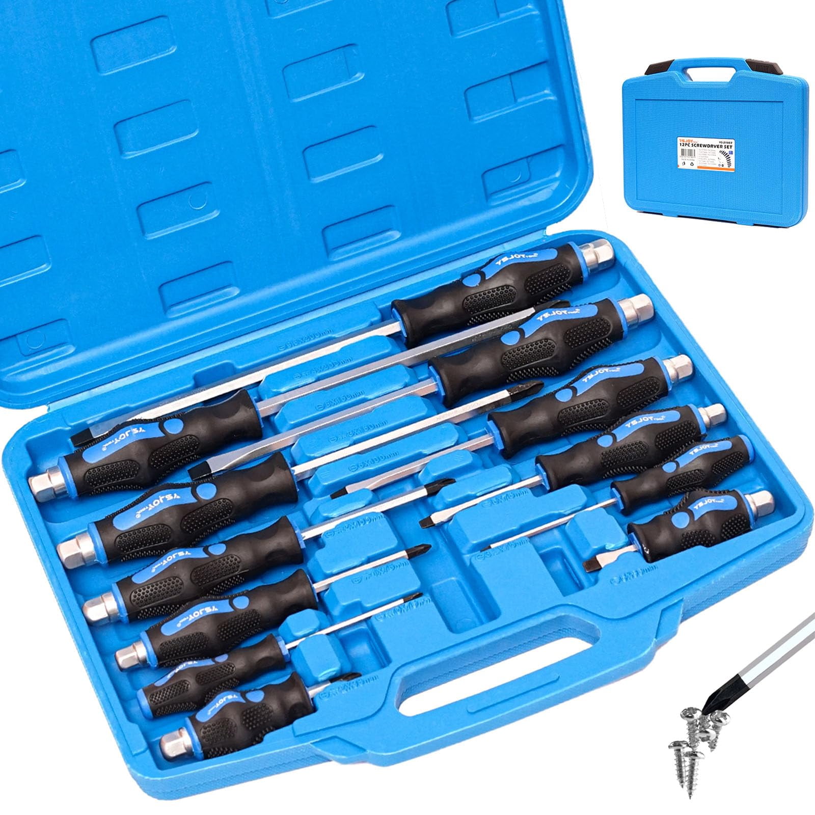 12-Piece Magnetic Screwdriver Set, Heavy Duty Screwdriver Set Go-Thru ...