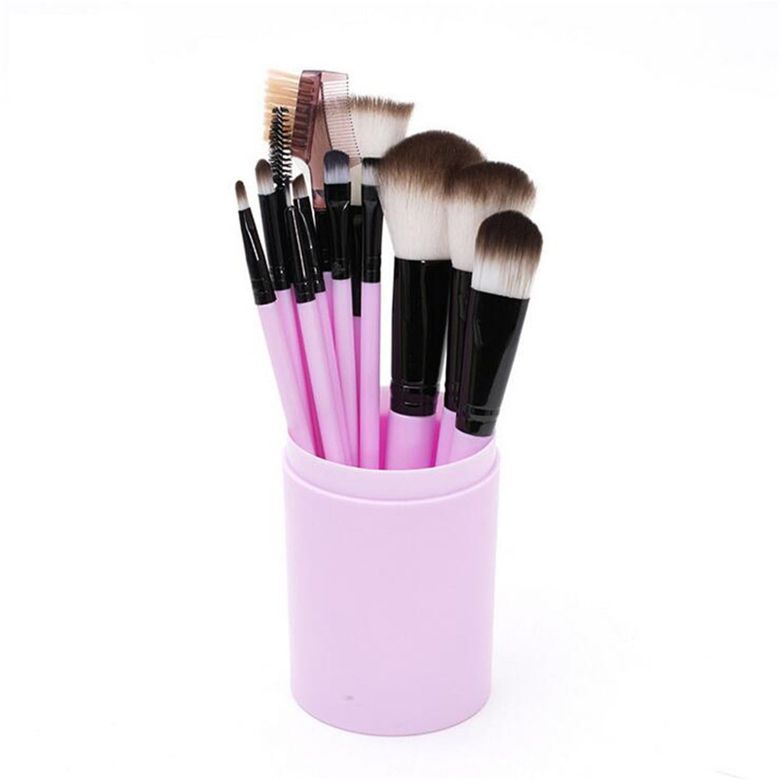 12 Piece Makeup Brush Set Eyeshadow Eyelashes Highlighter Round Barrel ...