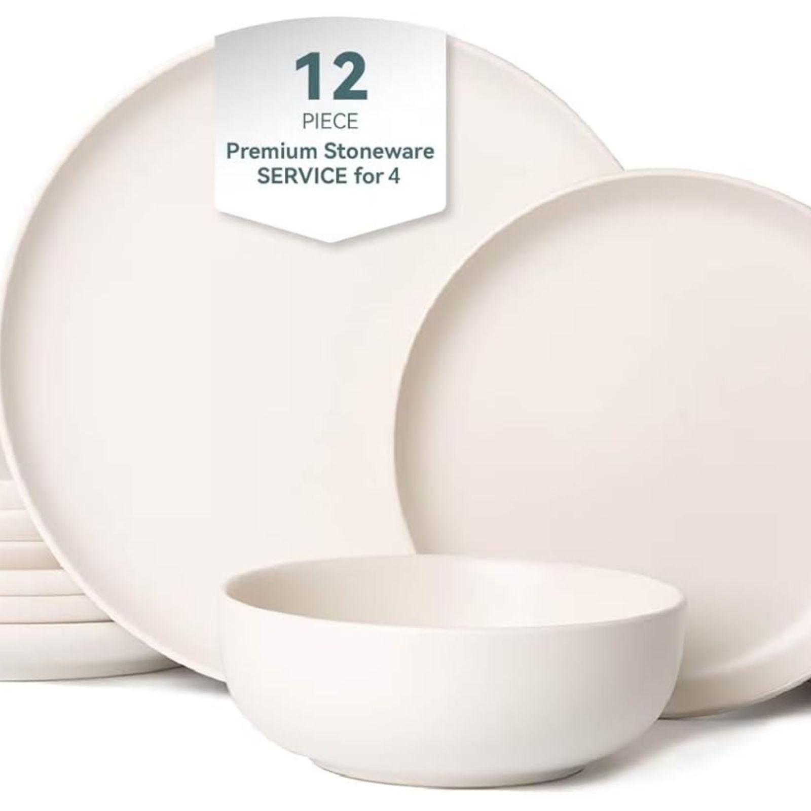 12-Piece Matte White Dinnerware Set,Stoneware Dinnerware for 4 ...
