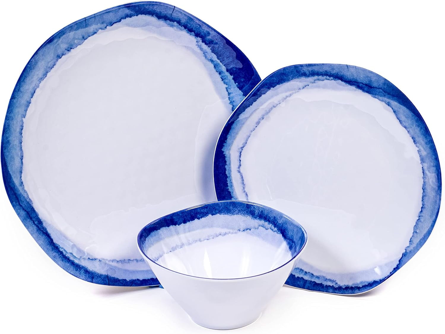12 Piece Melamine Dinnerware Set, Blue Washed - Walmart.com