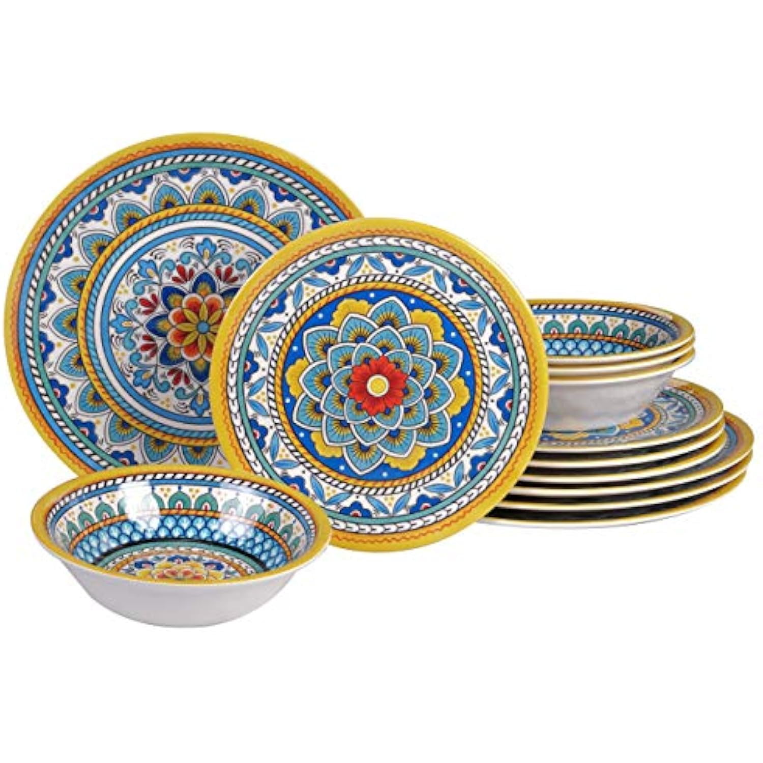 12-Piece Melamine Dinnerware Set for 4 - Unbreakable & Lightweight ...