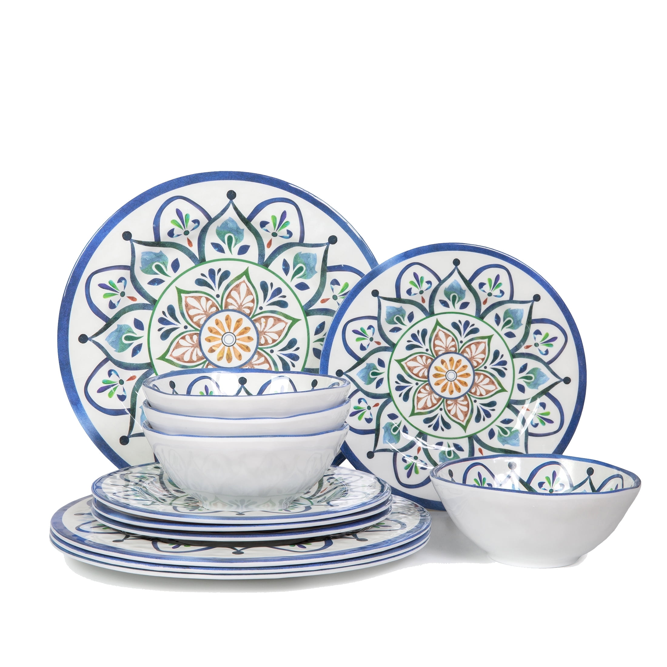 12 Piece Melamine Dinnerware Sets - Plates And Bowls Sets Floral ...