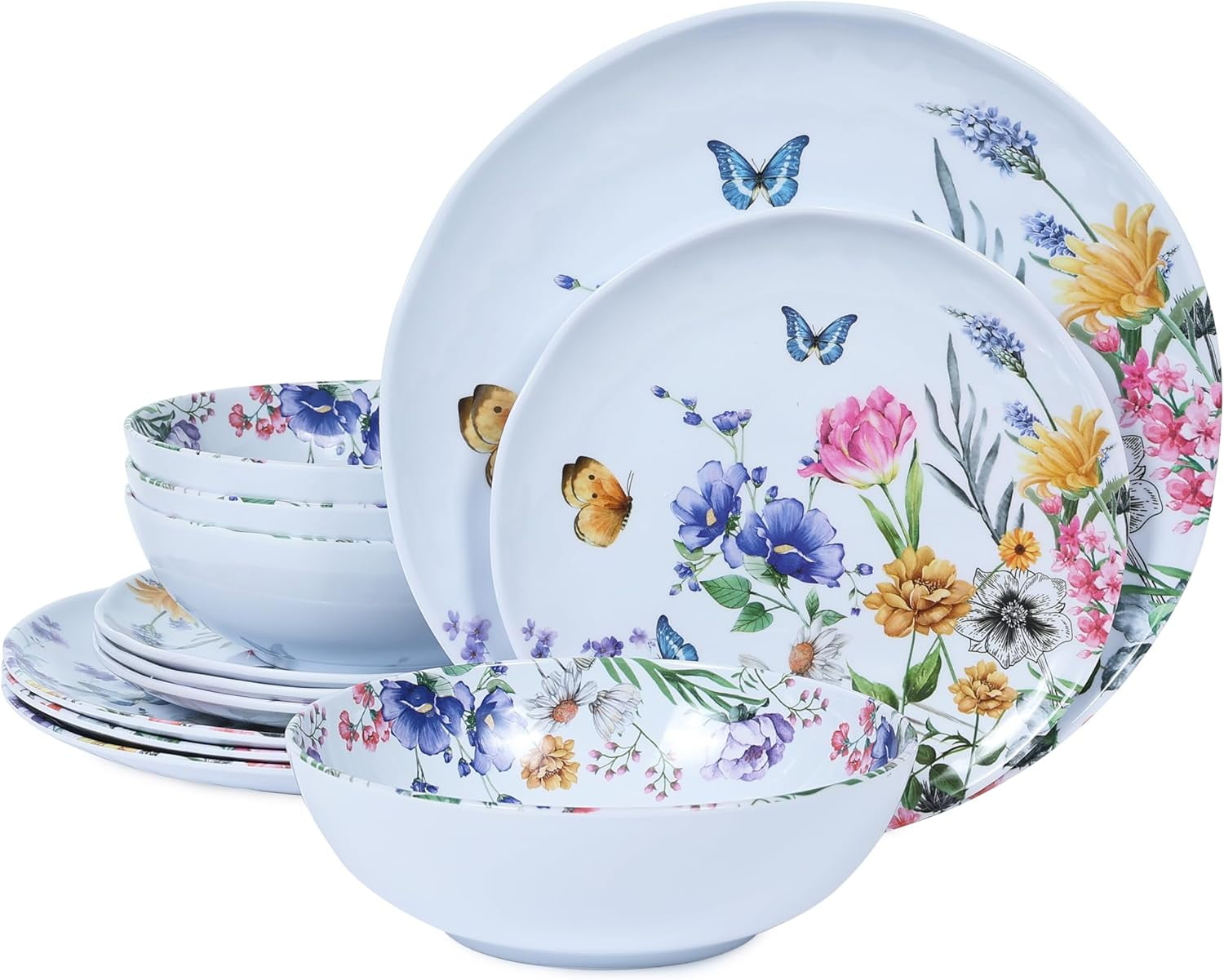 12 Piece Melamine Dinnerware Sets - Plates And Bowls Sets Floral ...