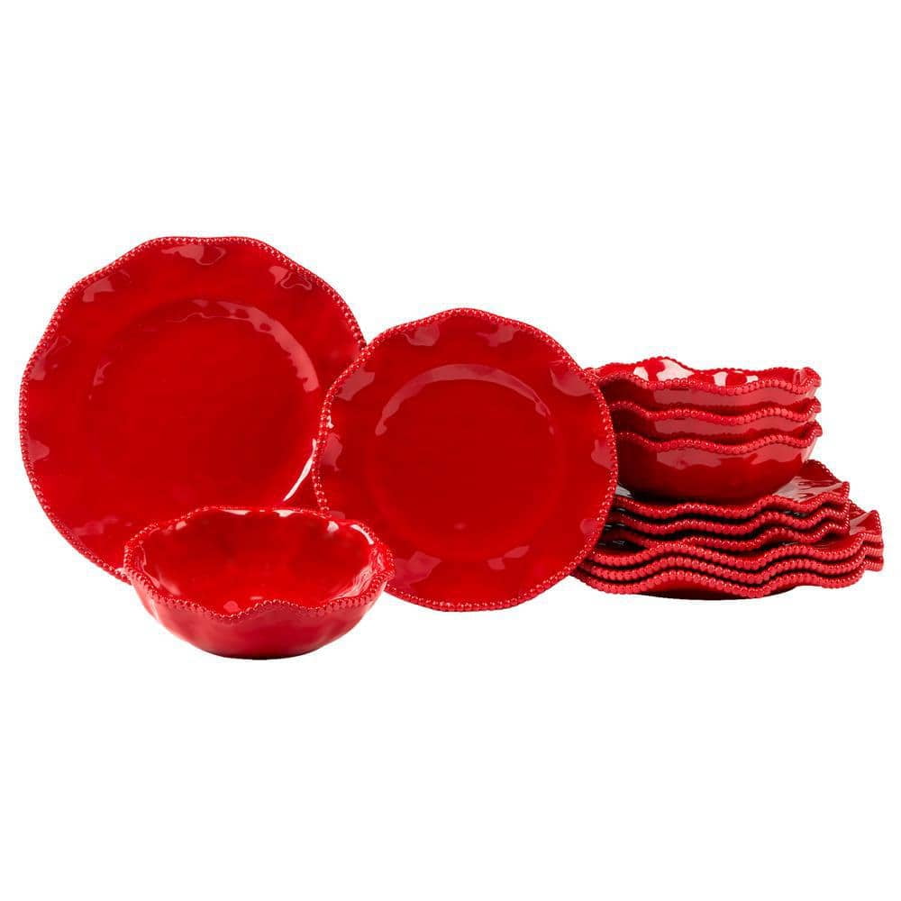 12-Piece Melamine Perlette Red Melamine Dinnerware Set - Walmart.com