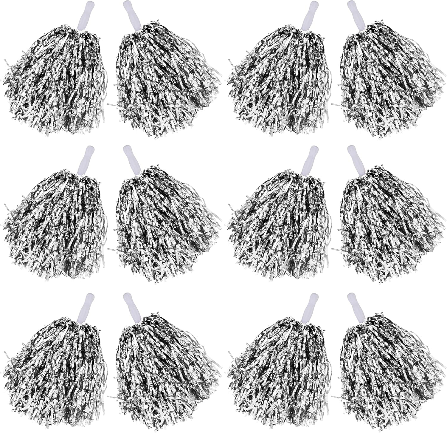 12-Piece Metallic Foil Cheerleading Pom Poms with Plastic Handles for ...